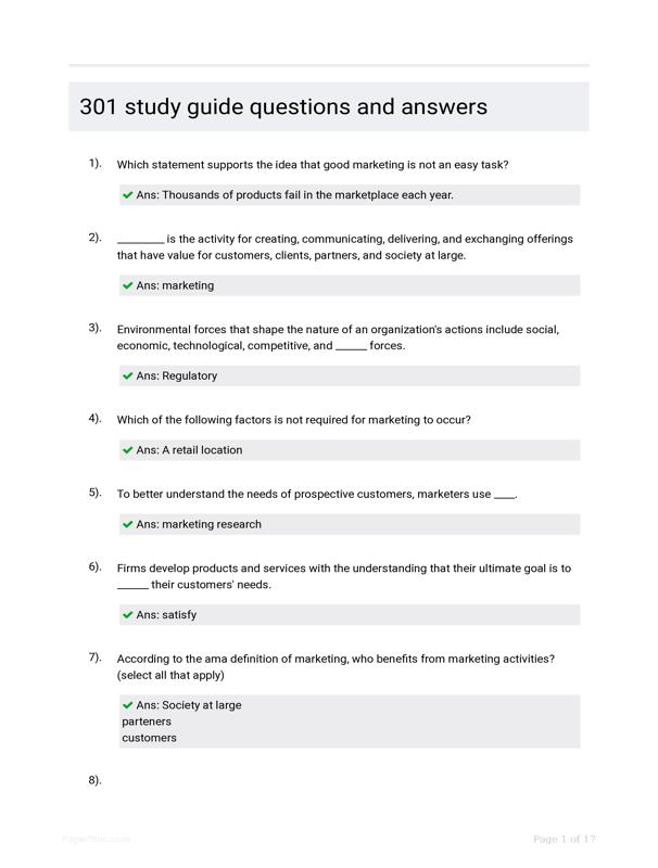 301 study guide questions and answers - PaperSoc