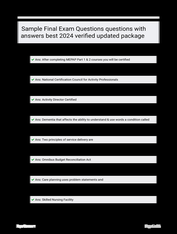 Sample Final Exam Questions questions with answers best 2024 verified ...