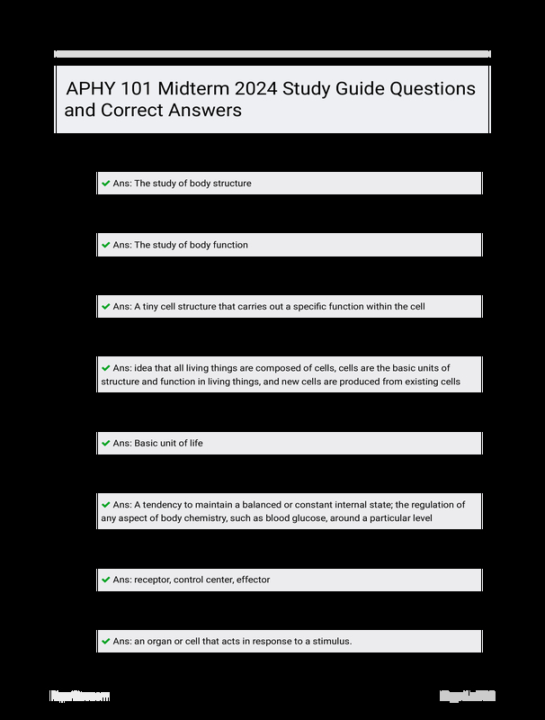 APHY 101 Midterm 2024 Study Guide Questions and Correct Answers - PaperSoc
