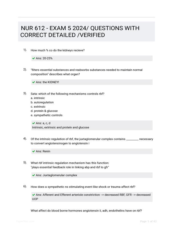NUR 612 - EXAM 5 2024/ QUESTIONS WITH CORRECT DETAILED /VERIFIED - PaperSoc