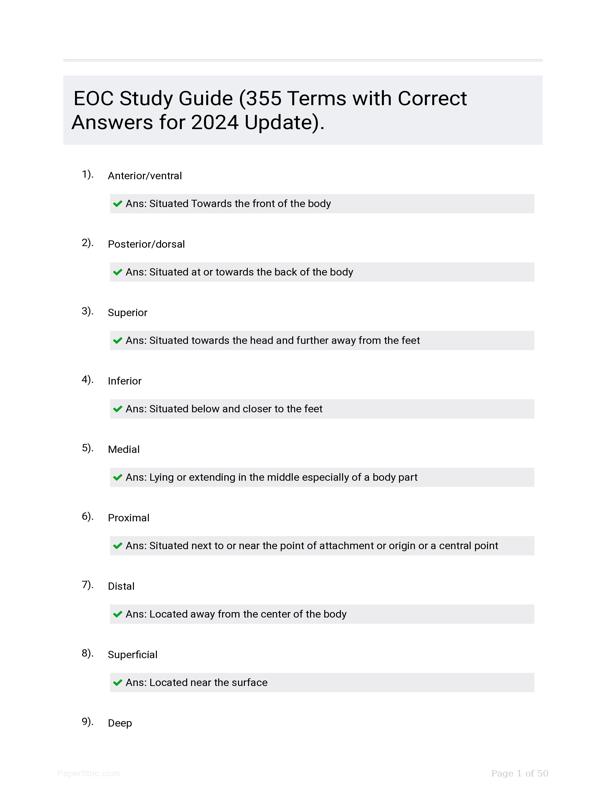 EOC Study Guide (355 Terms with Correct Answers for 2024 Update ...