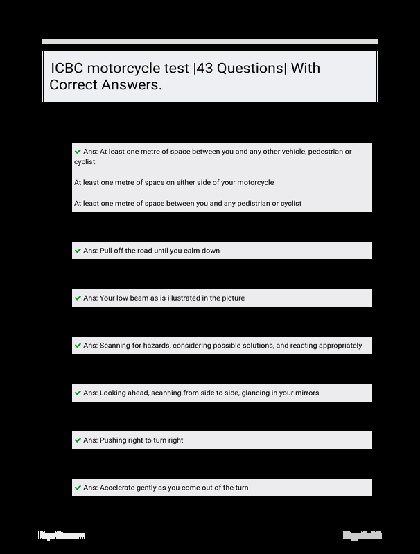 ICBC motorcycle test |43 Questions| With Correct Answers. - PaperSoc