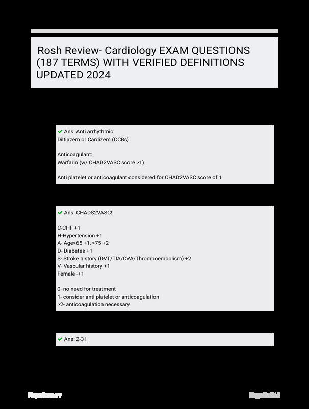 Rosh Review- Cardiology EXAM QUESTIONS (187 TERMS) WITH VERIFIED ...