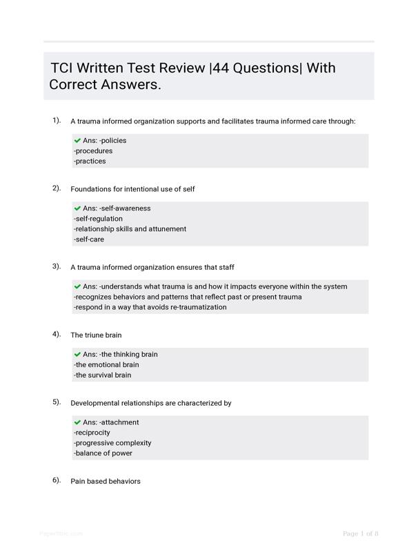TCI Written Test Review |44 Questions| With Correct Answers. - PaperSoc