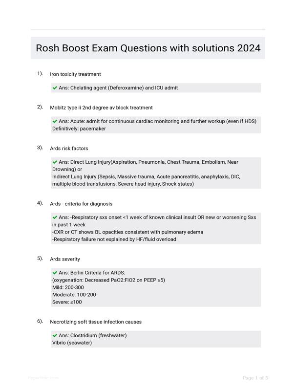 Rosh Boost Exam Questions with solutions 2024 - PaperSoc