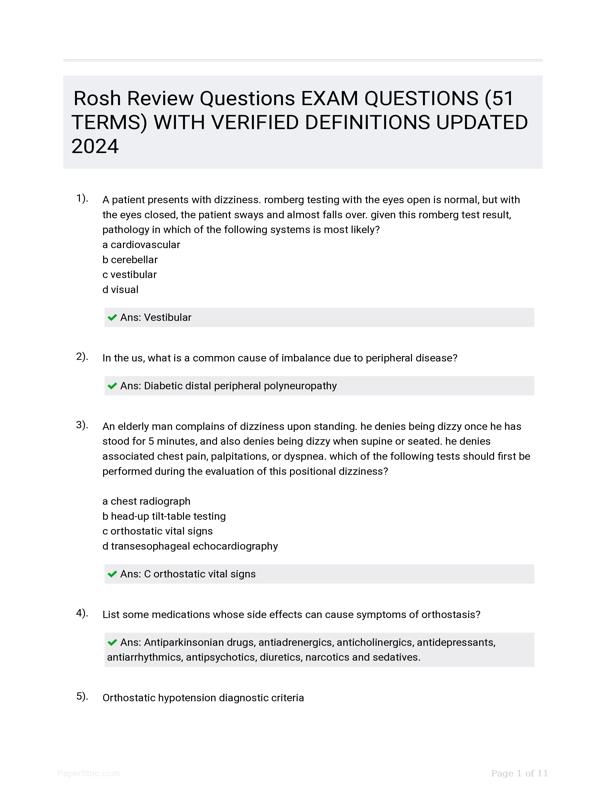 Rosh Review Questions EXAM QUESTIONS (51 TERMS) WITH VERIFIED ...
