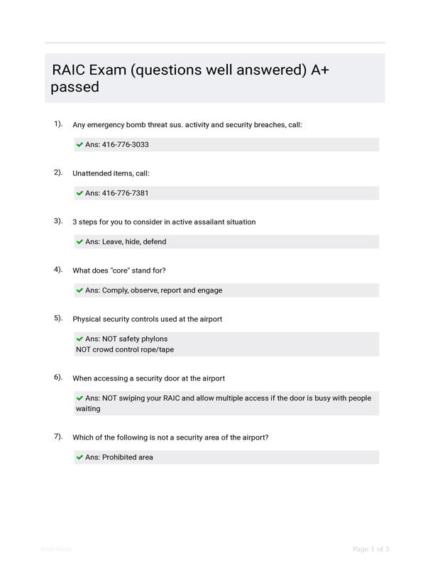 RAIC Exam (questions well answered) A+ passed - PaperSoc