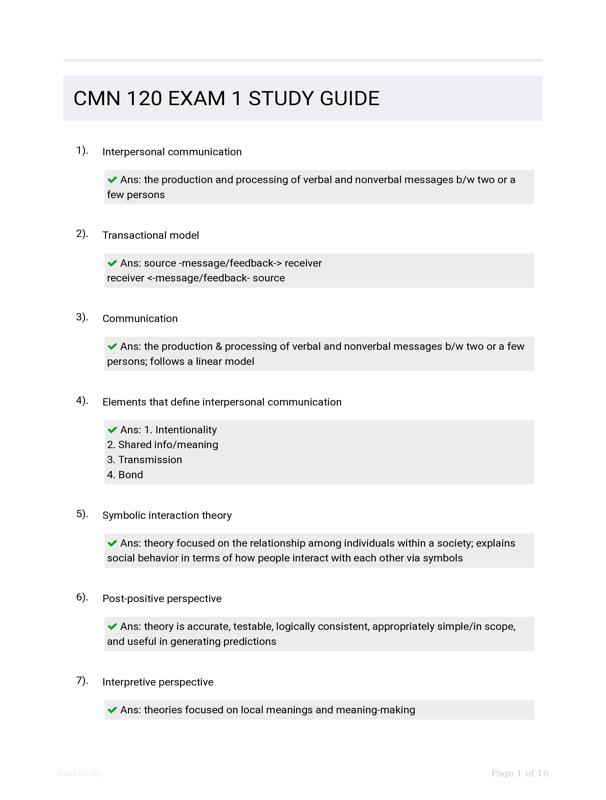 CMN 120 EXAM 1 STUDY GUIDE - PaperSoc