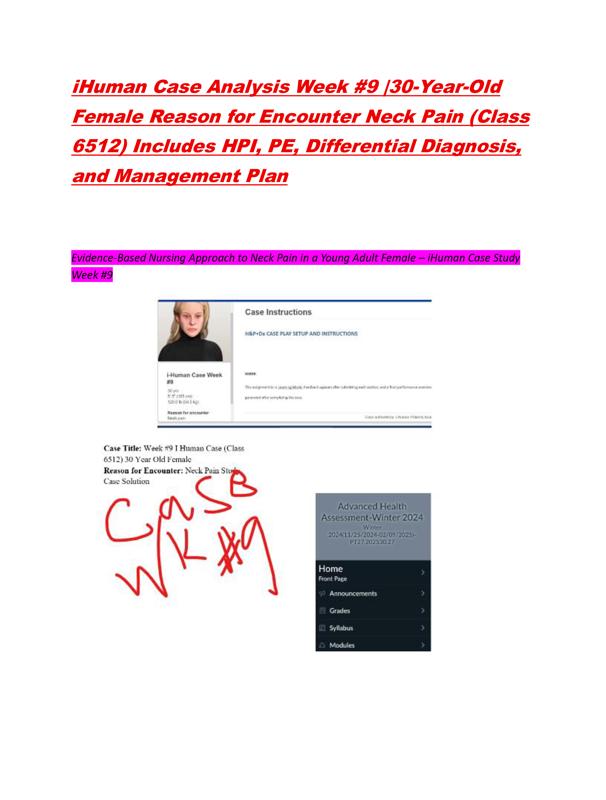 iHuman Case Analysis Week #9 |30-Year-Old Female Reason for Encounter ...